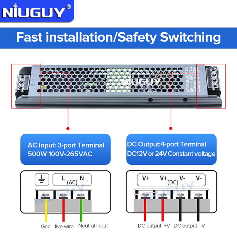 500W Ultra-Thin LED Driver Switch Power SupplyDC12V/24VTransformer ...