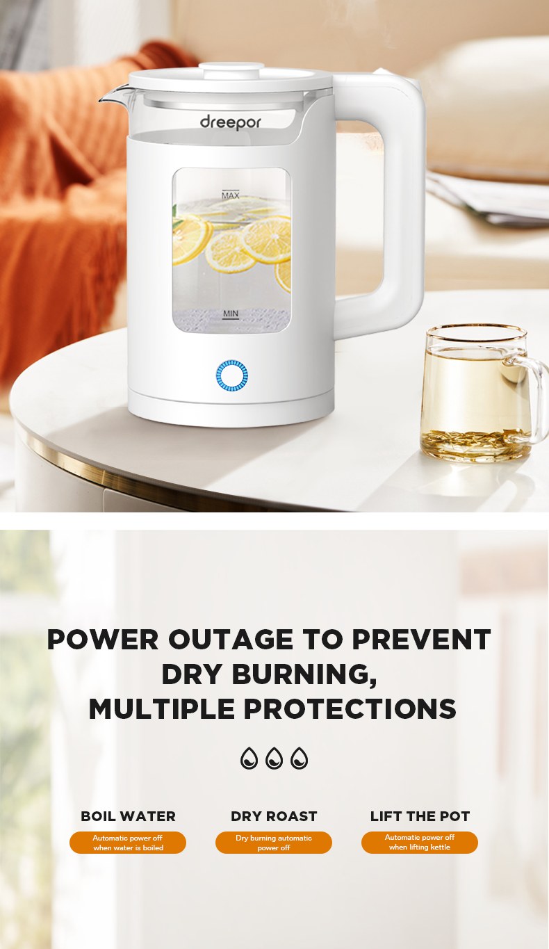 Dreepor Electric Kettle 2L Capacity Electric Water Heater Kettle Easy ...