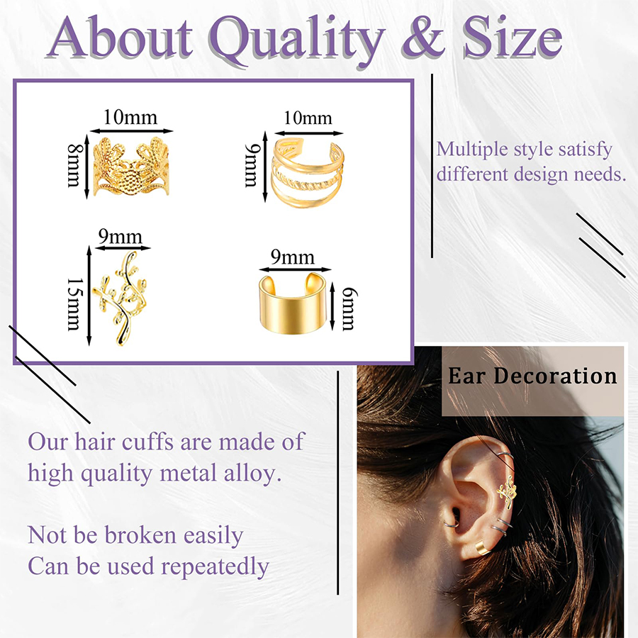 40pcs Gold Silver Color Hair Jewelry For Braids Multi Style Hair Cuffs ...