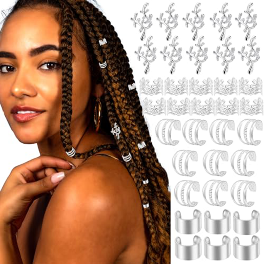 40pcs Gold Silver Color Hair Jewelry For Braids Multi Style Hair Cuffs ...