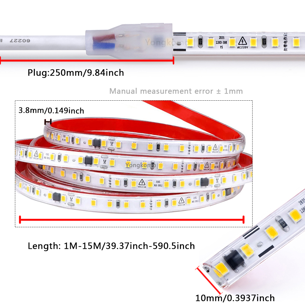 LED Light Strip 2835 Flexible Diode Tape 220v Linear Indoor Outdoor ...