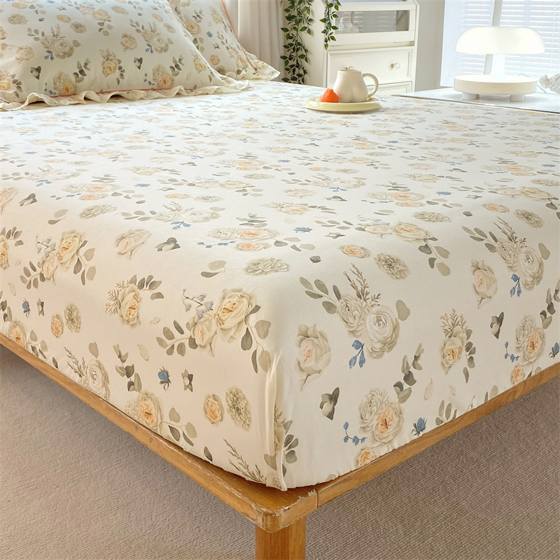 CADAR 1 PC 100% Cotton INS Style Floral Print Fitted Sheet Korean ...