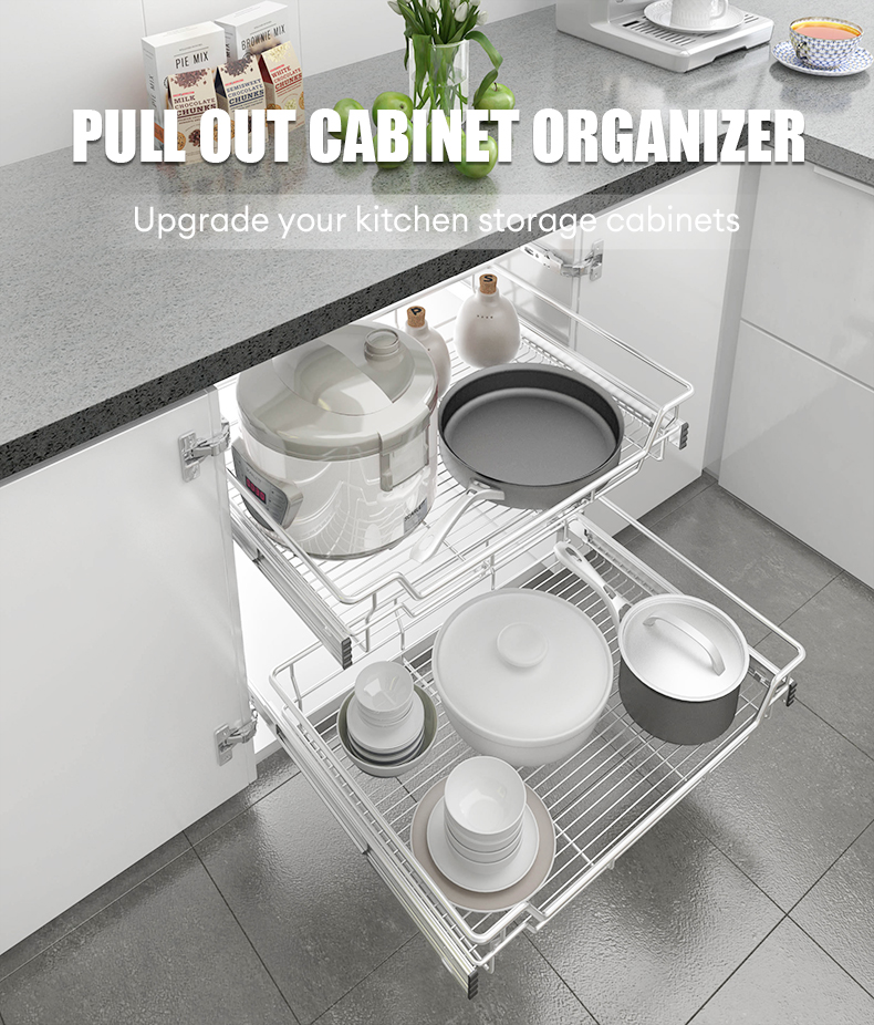 KEVE 2 in 1 Pull Out Kitchen Cabinet Pull Out Basket with Frame ...