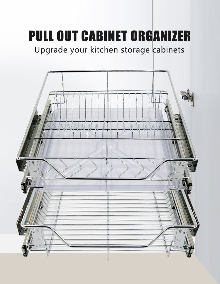 KEVE 2Pcs Pull Out Basket Stainless Pull Out Dish Rack Kitchen Cabinet ...