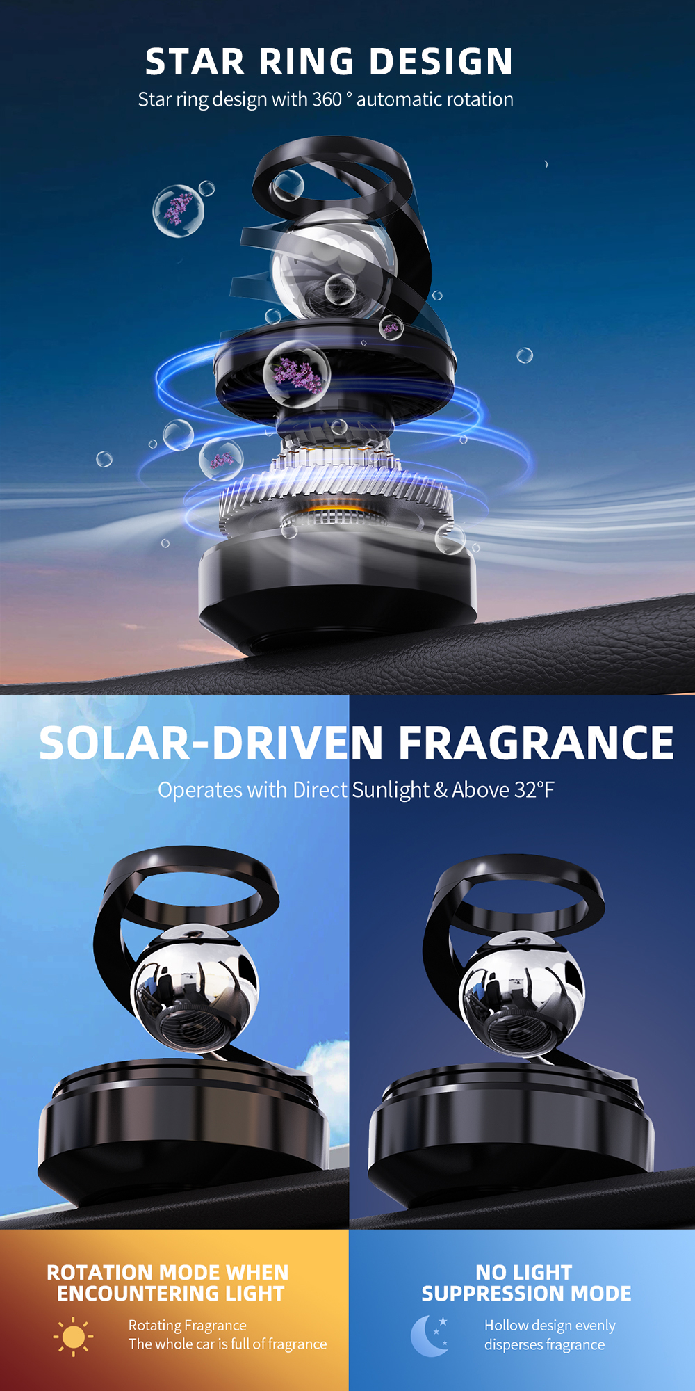 Solar Car Air Freshener Car Aromatherapy Oil Diffuser Long Lasting ...