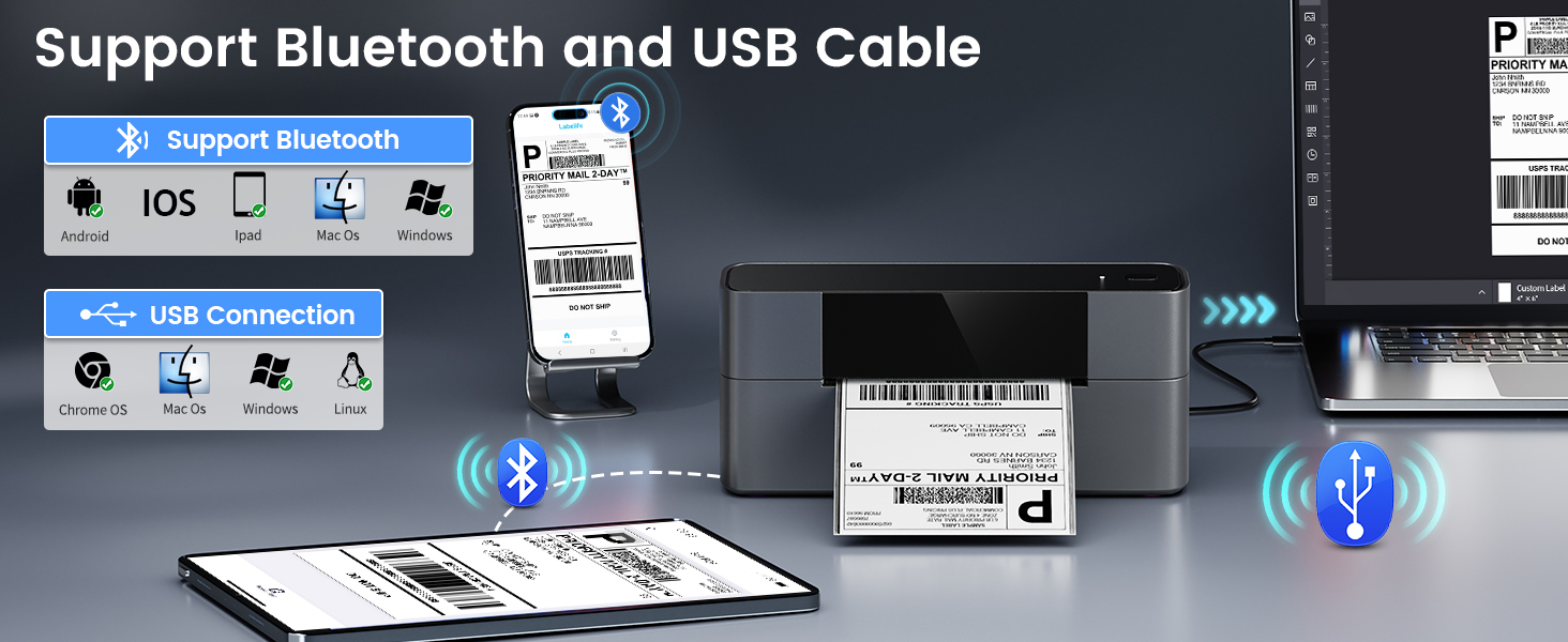 Phomemo 245BT Usb/Bluetooth Waybill Printer,Inkless Thermal Printer For Barcode,Label Sticker ...