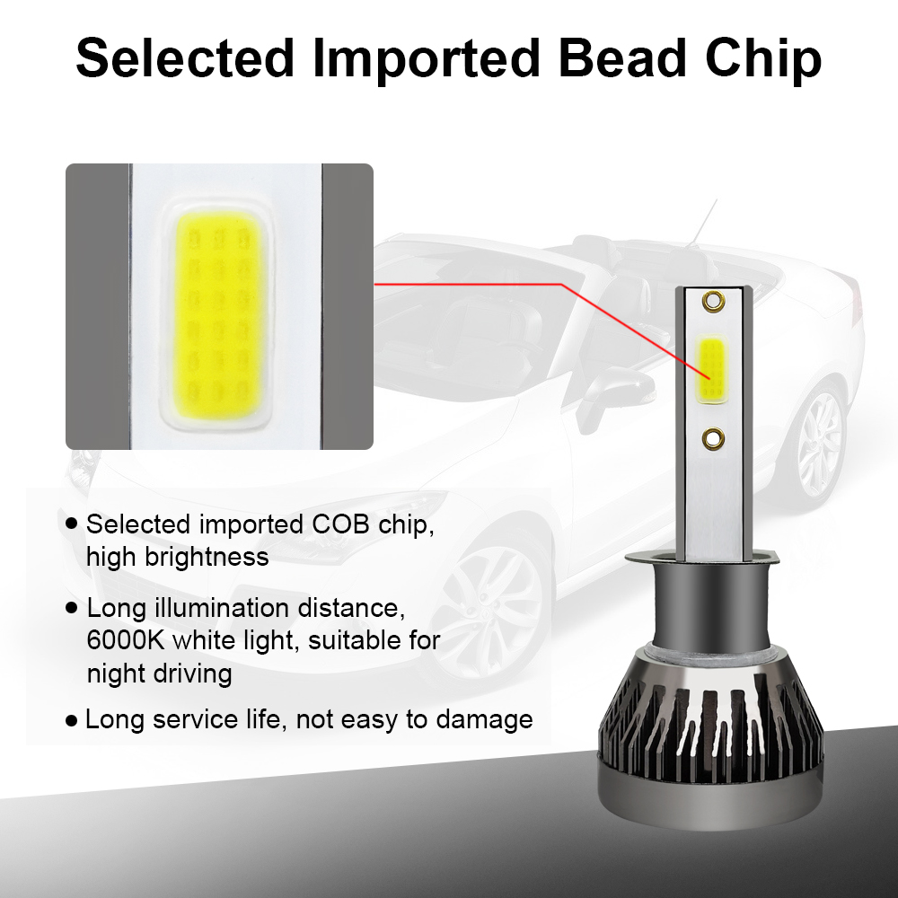 Roadsun 1 Pair COB Car LED Headlight Bulbs H1 Light 6000K White 20000LM ...