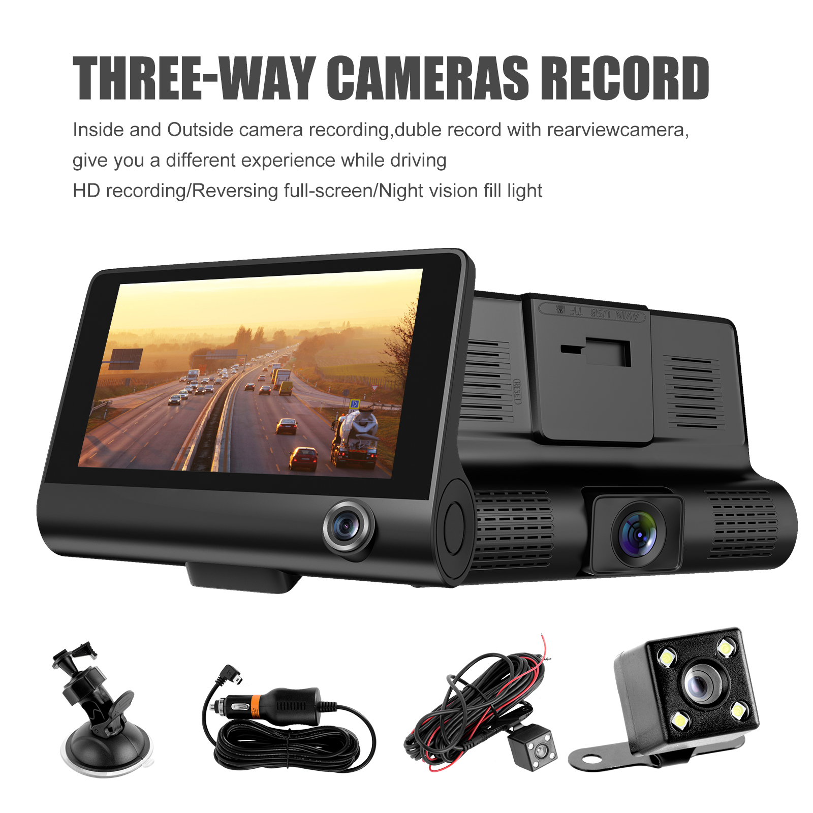 ESSGOO 3in1 Dash Cam Car Camera DVR HD 1080P 170 Wide Angle Cycle ...