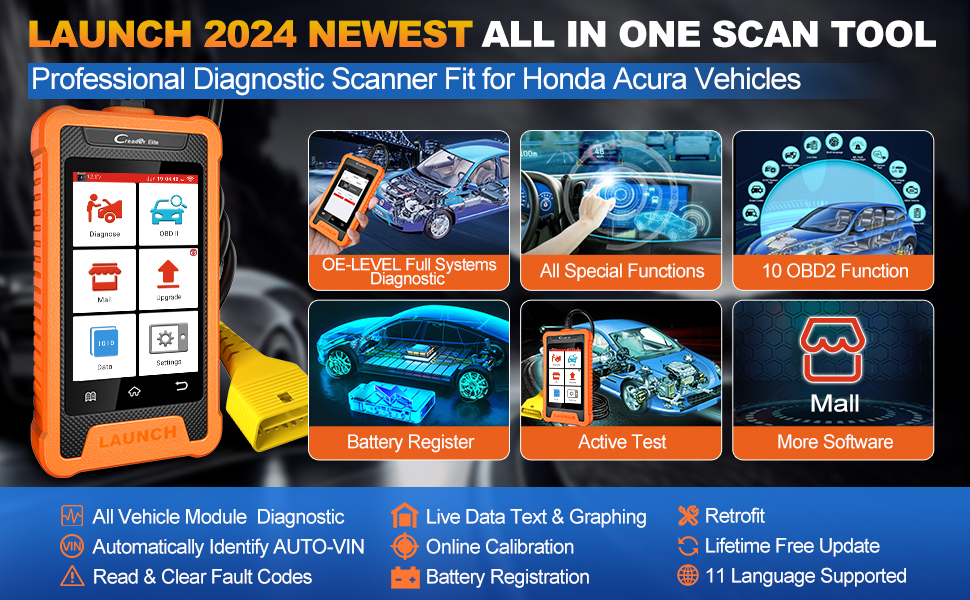 2024 LAUNCH X431 Elite OBD2 Scanner for Honda/Acura Full System Bi ...