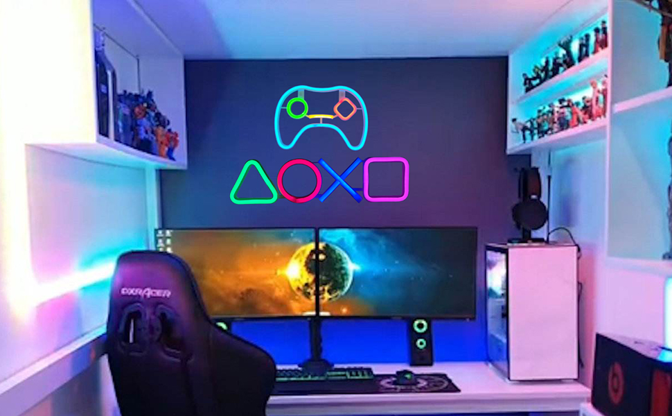 Game Neon Light LED Gaming Room Decoration PS4 Handle Symbol Gamepad ...