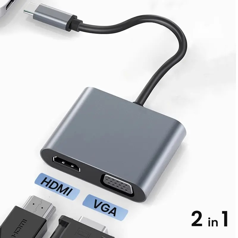 2in1 Type-C to HDMI VGA Adapter 4K USB C to VGA 1080p 60hz USBC to HDTV ...