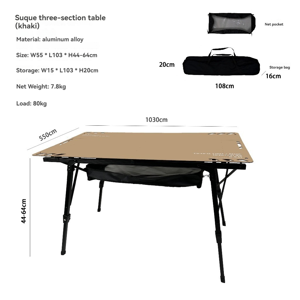 [HODR]Three-Section Detachable Folding Table X-Frame Design Adjustable ...