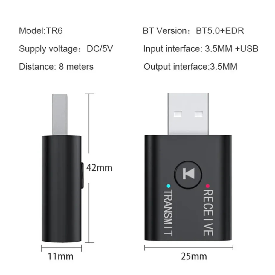 Bluetooth 5.0 Audio Receiver Transmitter 3.5MM AUX RCA USB Wireless ...