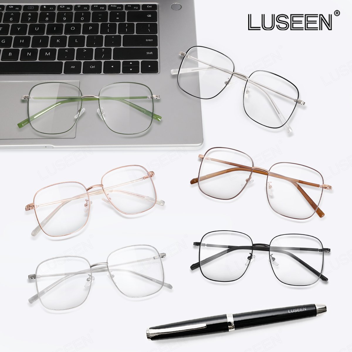 LUSEEN Photochromic Anti Radiation Glasses Casual Plain Big Frame Box ...