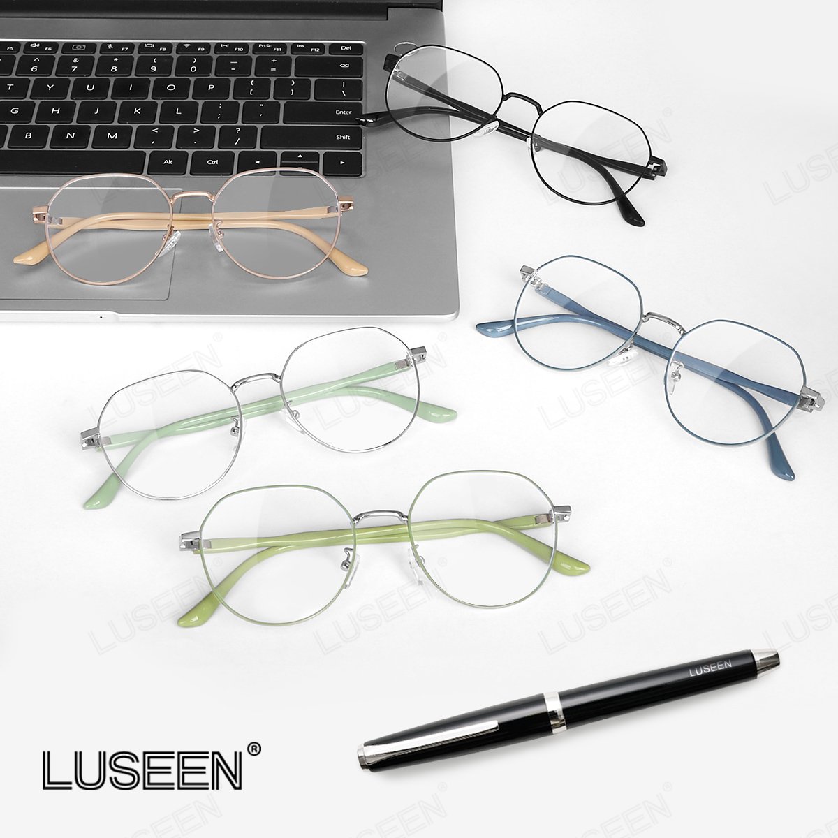 LUSEEN Eyeglasses Photochromic And Anti Radiation Glasses Round Full ...
