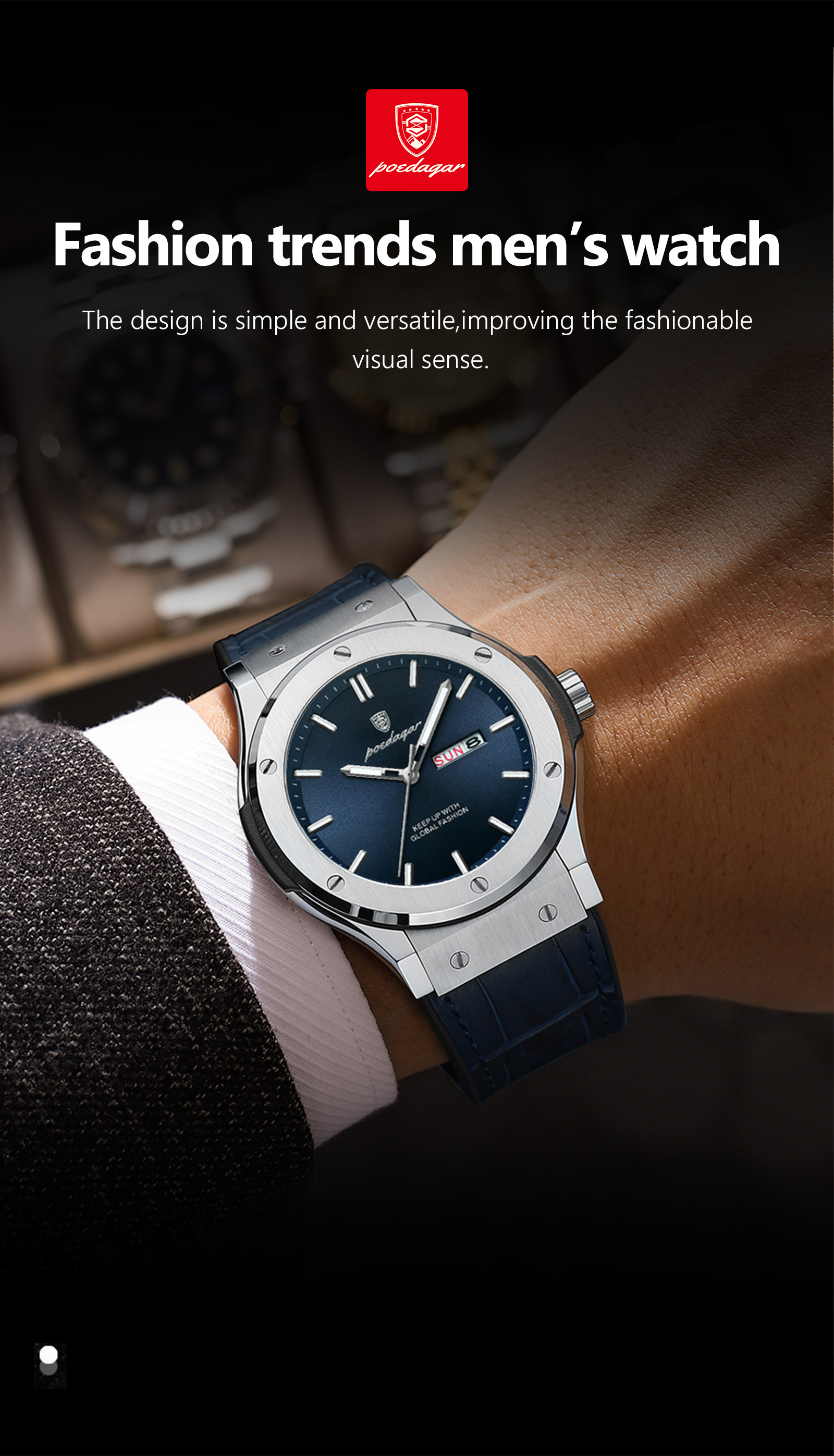 POEDAGAR Leather Watch For Men Waterproof Original Calendar Luxury Mens ...