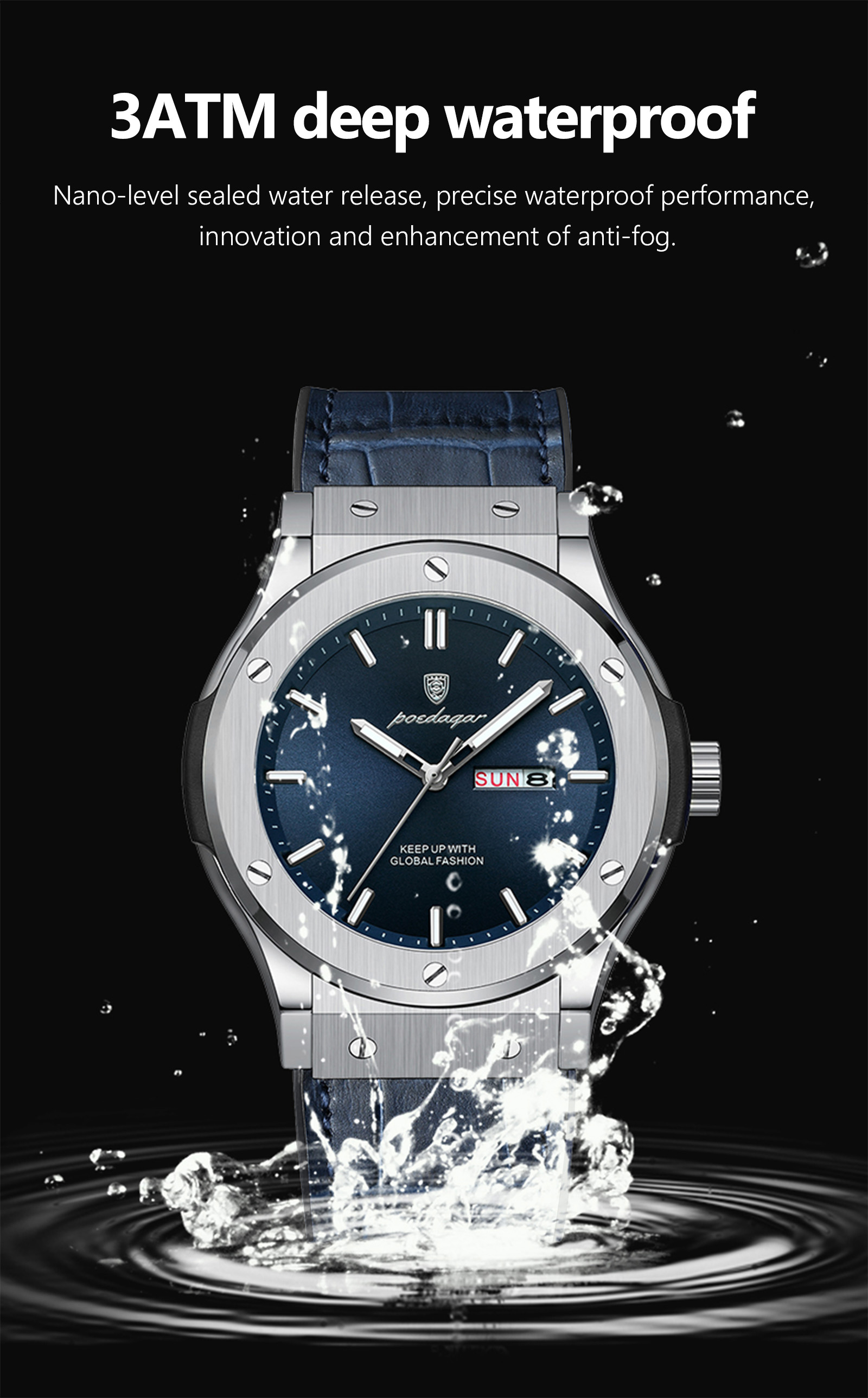 POEDAGAR Leather Watch For Men Waterproof Original Calendar Luxury Mens ...