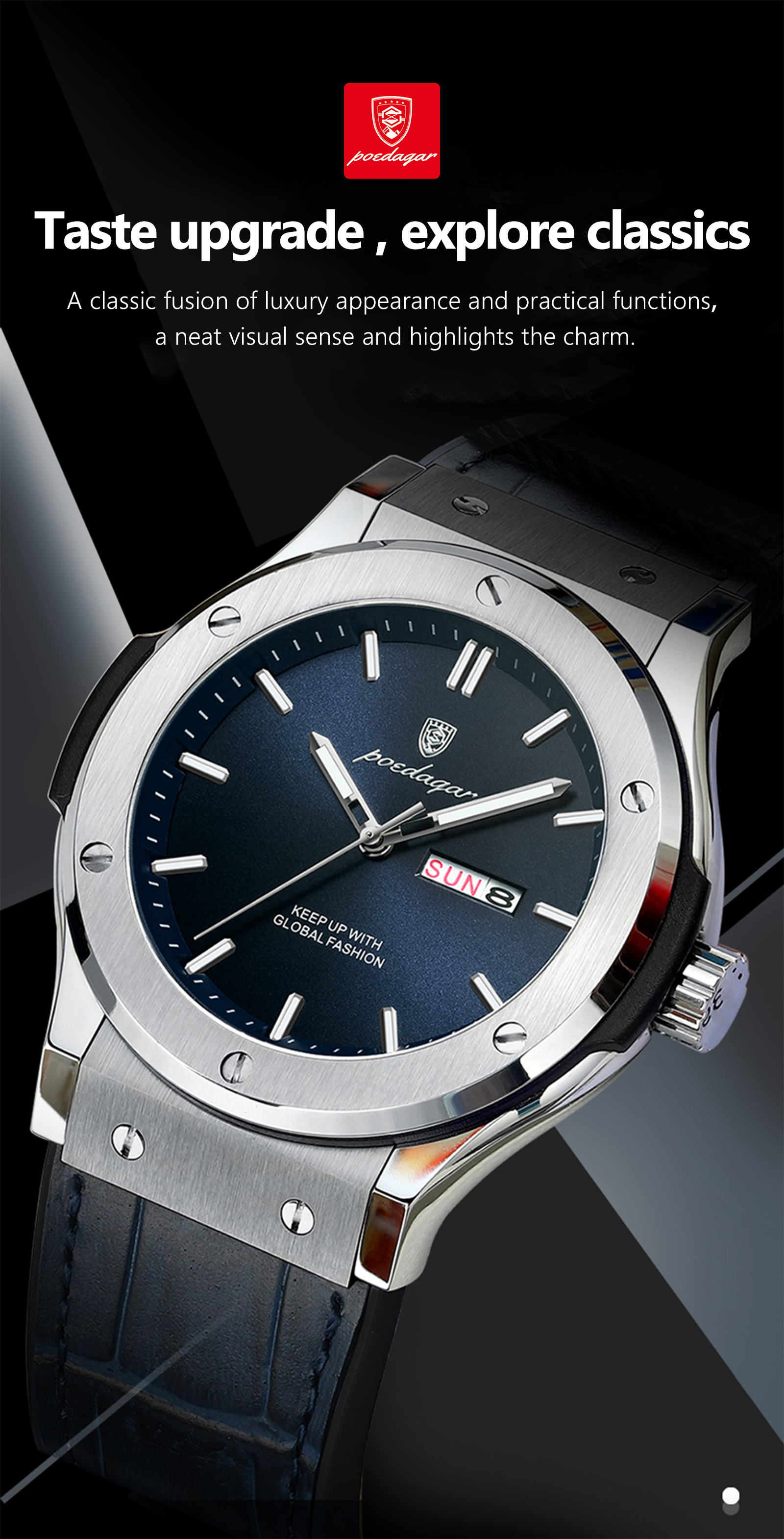 POEDAGAR Leather Watch For Men Waterproof Original Calendar Luxury Mens ...