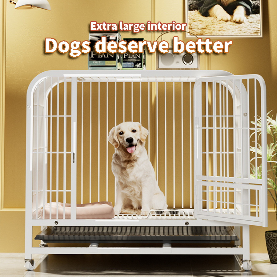 Missking White Dog Cage Bold Metal Pet Cage Large Free Space with 4 ...