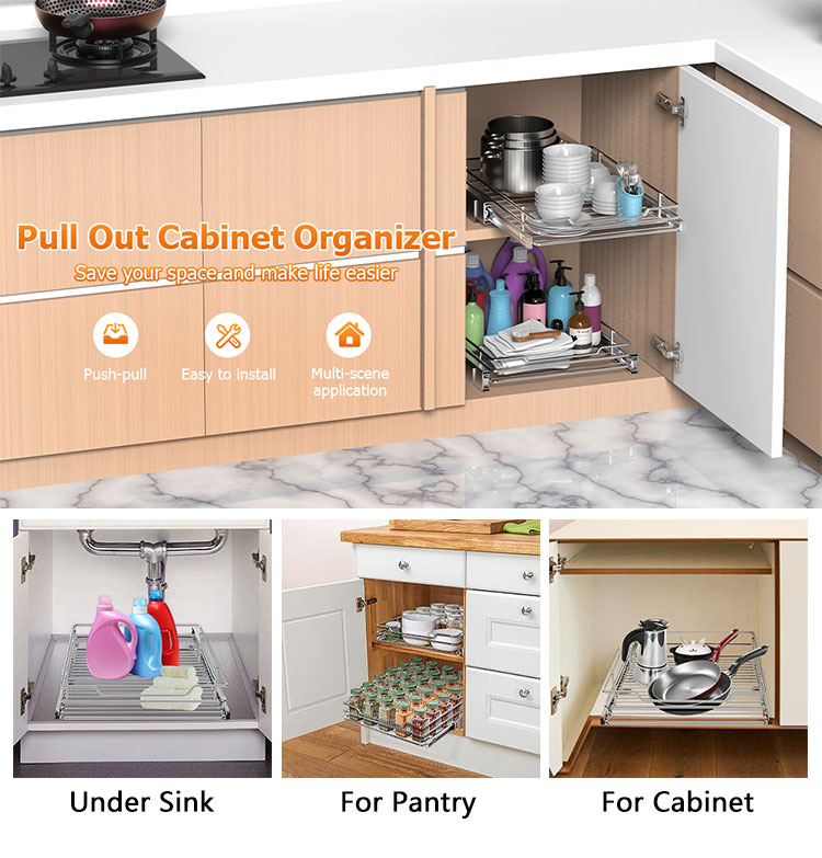 KEVE 2 in 1 Pull Out Kitchen Cabinet Pull Out Basket with Frame ...