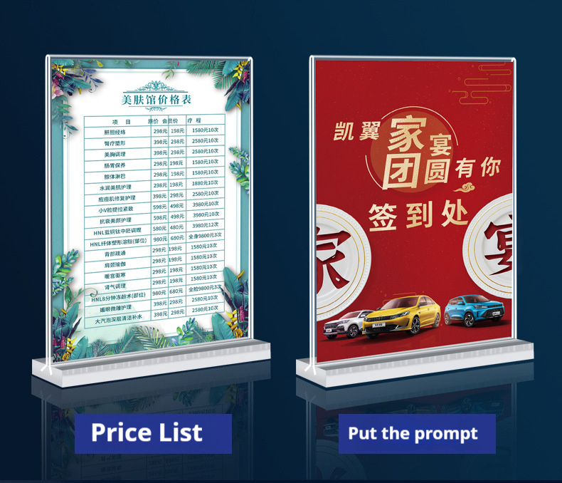 Acrylic stand a4 a6 menu holder billboard bracket T-shaped horizontal ...