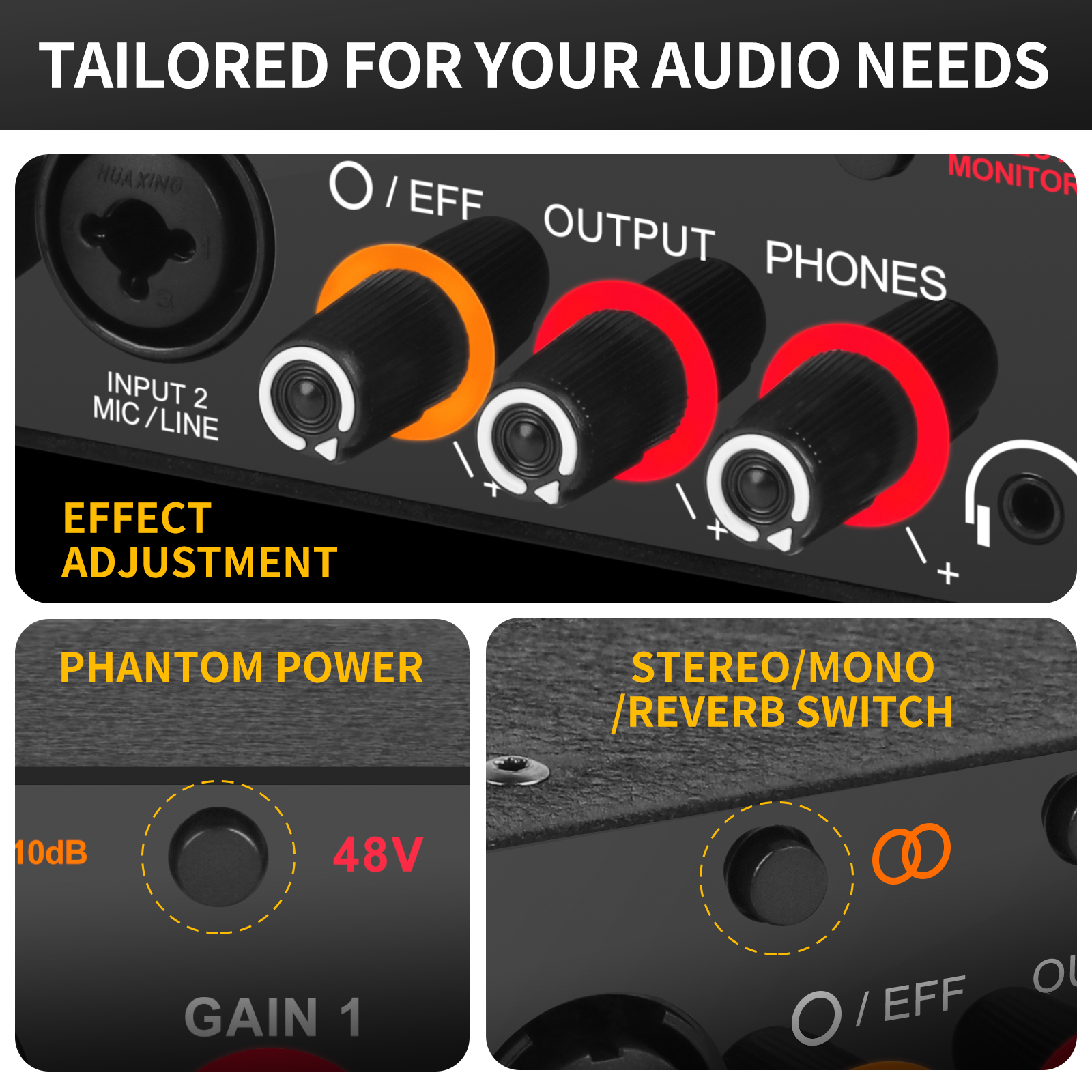 Q-26 Professional Audio Interface Stereo/Mono USB Recording Sound Card ...