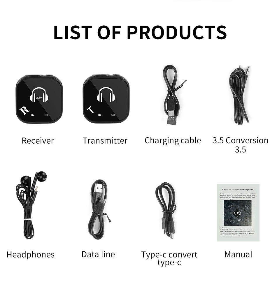 J03 5.8G Wireless In Ear Monitor System with Earphones, Rechargeable ...