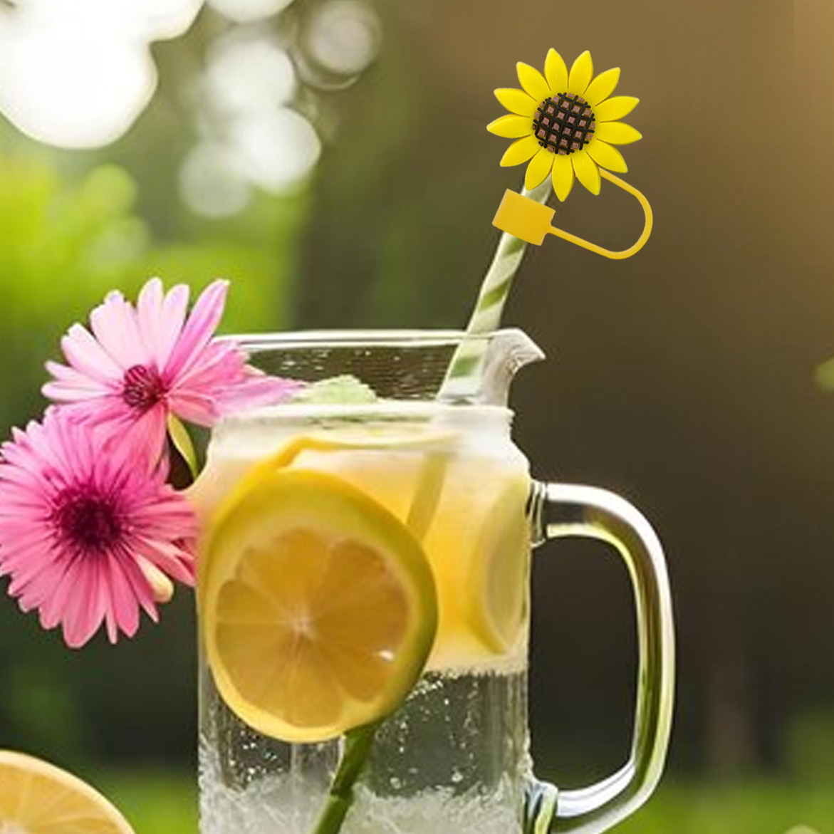 5Pcs Soft PVC Sunflower Shape Straw Cover Dust-proof Straw Tumbler ...