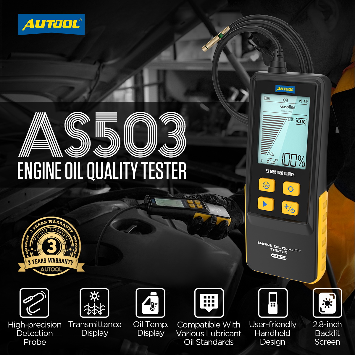 AUTOOL AS503 Engine Oil Quality Tester Lubricating Oil Quality Analysis ...