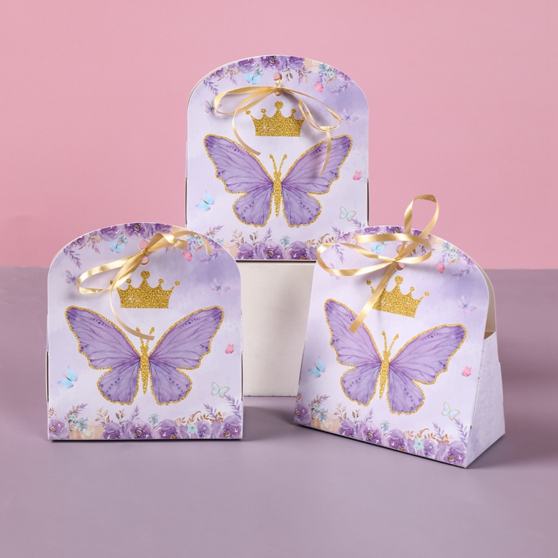 6pcs/set Pink Butterfly Candy Box Party Favor Treat Box with Ribbon ...