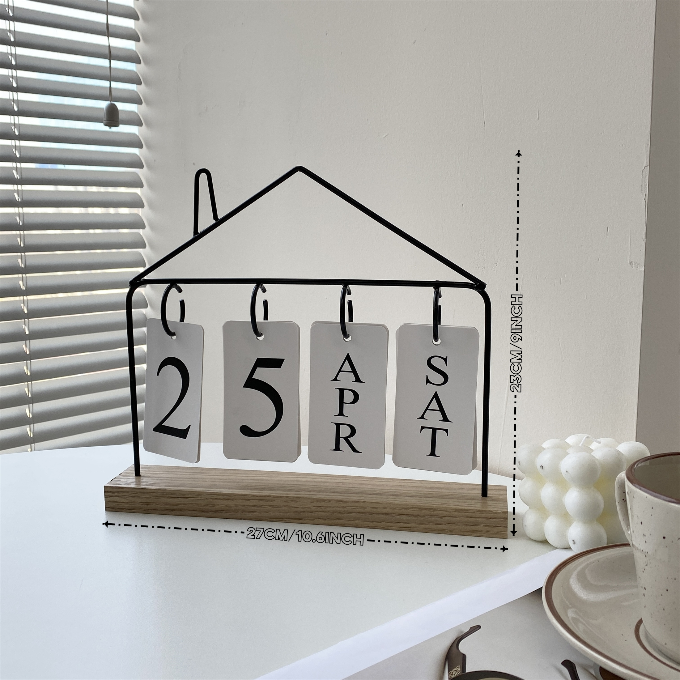 Desk Calendar Metal Flip Wooden Classic Perpetual Calendar for Home and ...