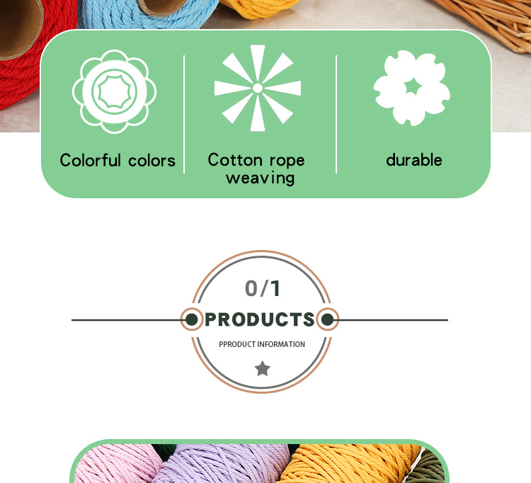 4mm 100m Colorful Cotton Thread Rope Handmade DIY Braided Polyester ...
