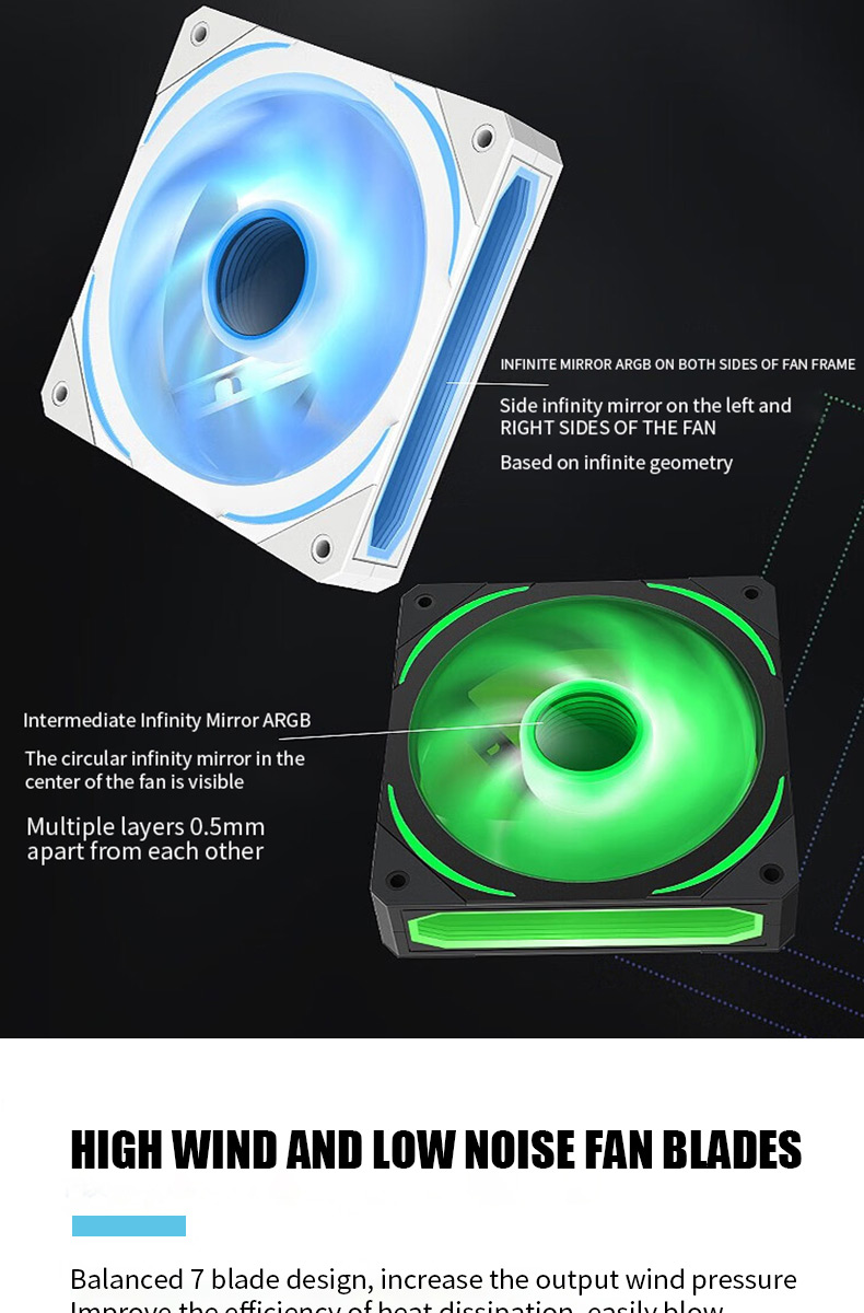 PRISM GEN5 ARGB CPU Fan 120mm Infinite Mirror Lian Li Same Style 5V ...