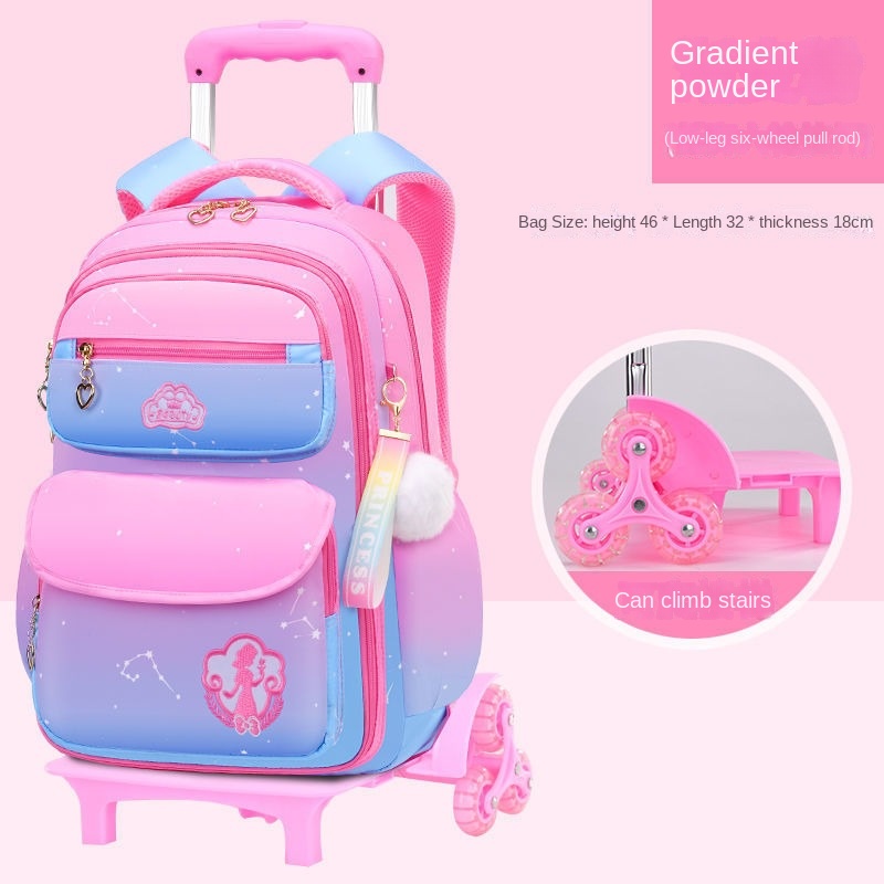 2025 New Girls Waterproof Trolley School Bag Primary School Trolley ...