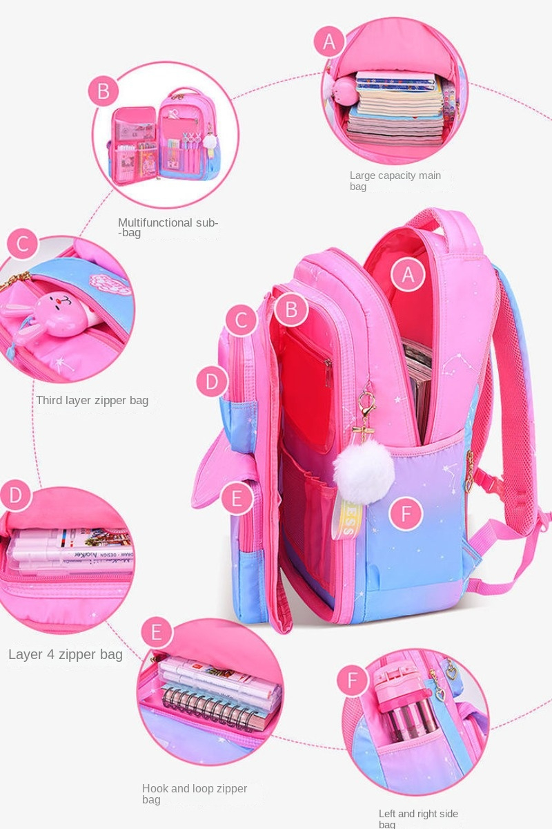 2025 New Girls Waterproof Trolley School Bag Primary School Trolley ...