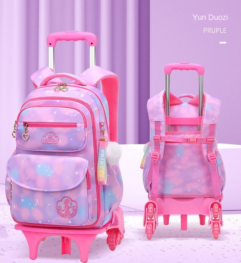 2025 New Girls Waterproof Trolley School Bag Primary School Trolley ...