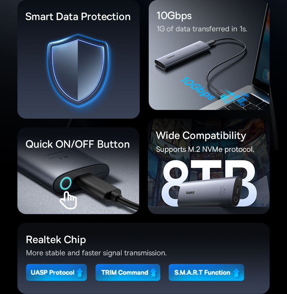 Baseus FlyJoy Series SSD Enclosure (M.2 NVMe) Space Grey | Shopee ...