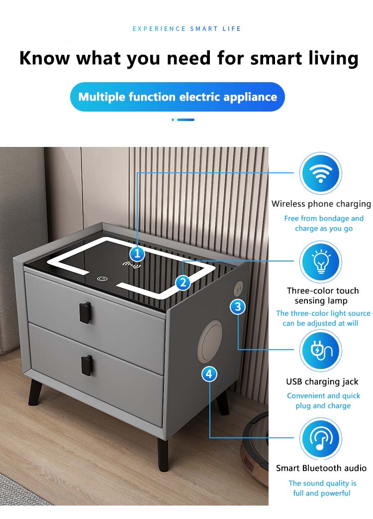 BAIERDI Smart bedside table Three-color adjustable lighting Wireless ...
