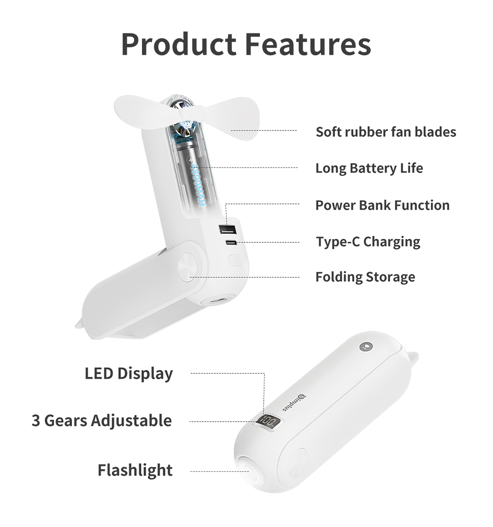 Simplus Fan Rechargeable Handheld Cooling Fan 50H Long Endurance ...