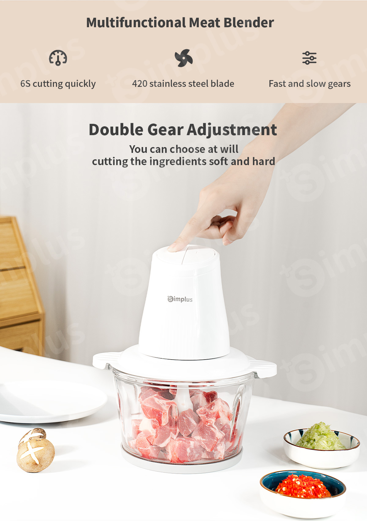 Simplus Electric Meat Grinder Chopper and Blender Multifunctional Food ...