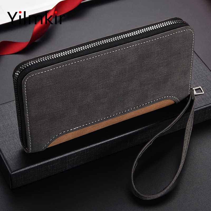 Retro Men's Long Wallet Zipper Matte Texture Multi Handbag Functional ...