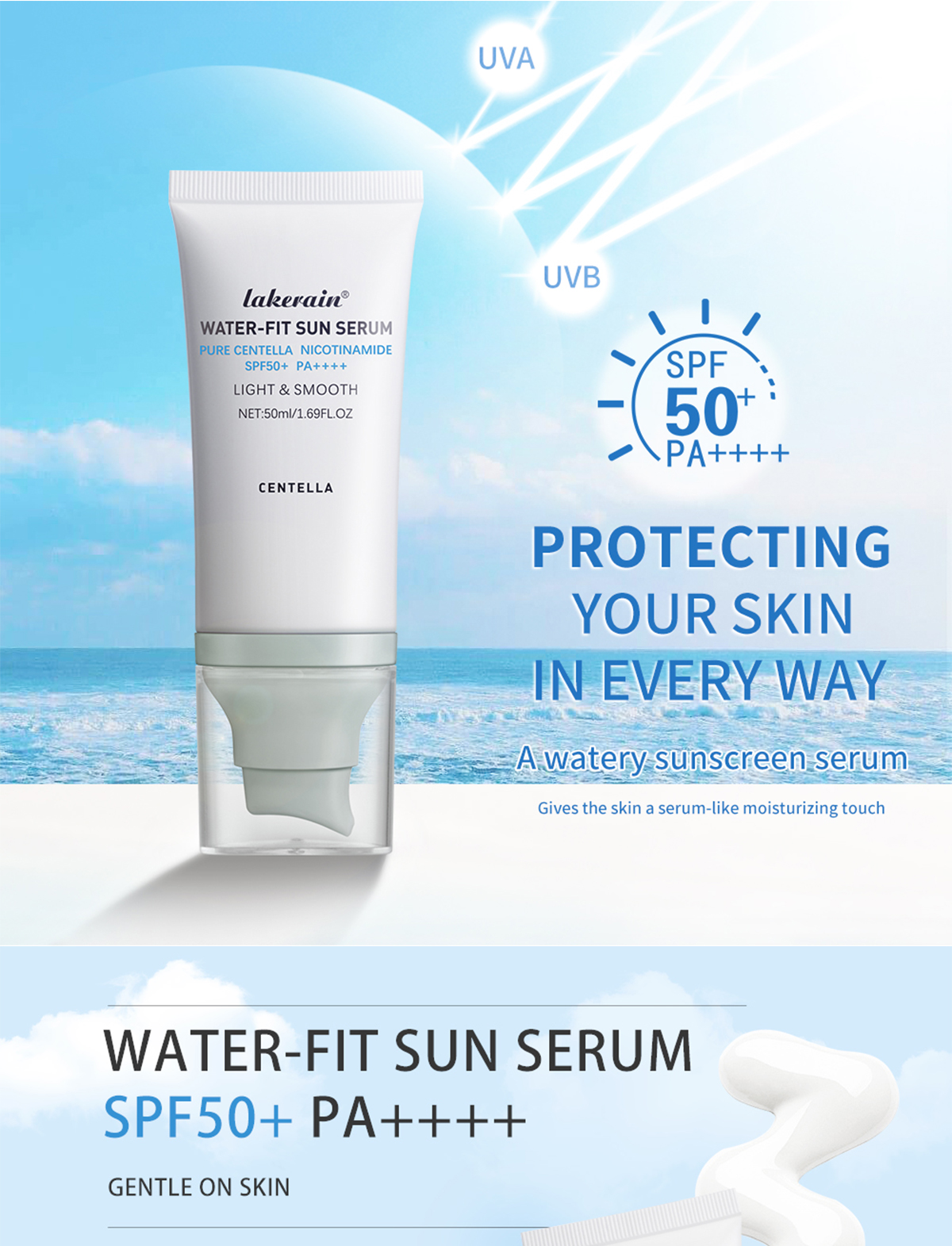 Lakerain Madagascar Centella SPF 50 Sunscreen, Water-Fit Sun Serum ...