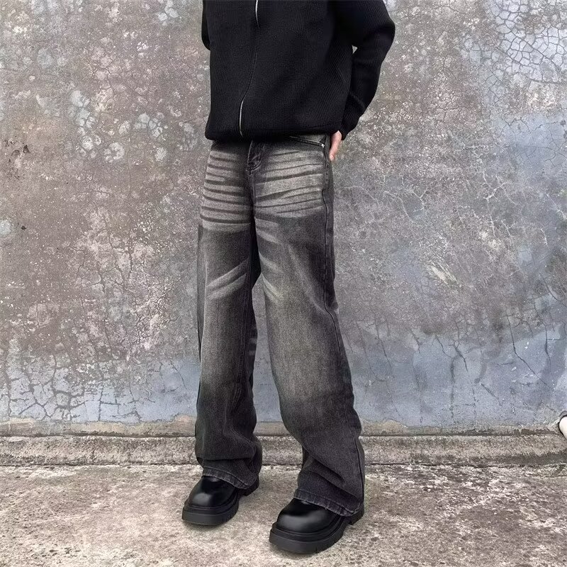 American Vintage Black Jeans For Men Street Straight Gradient Jeans For ...