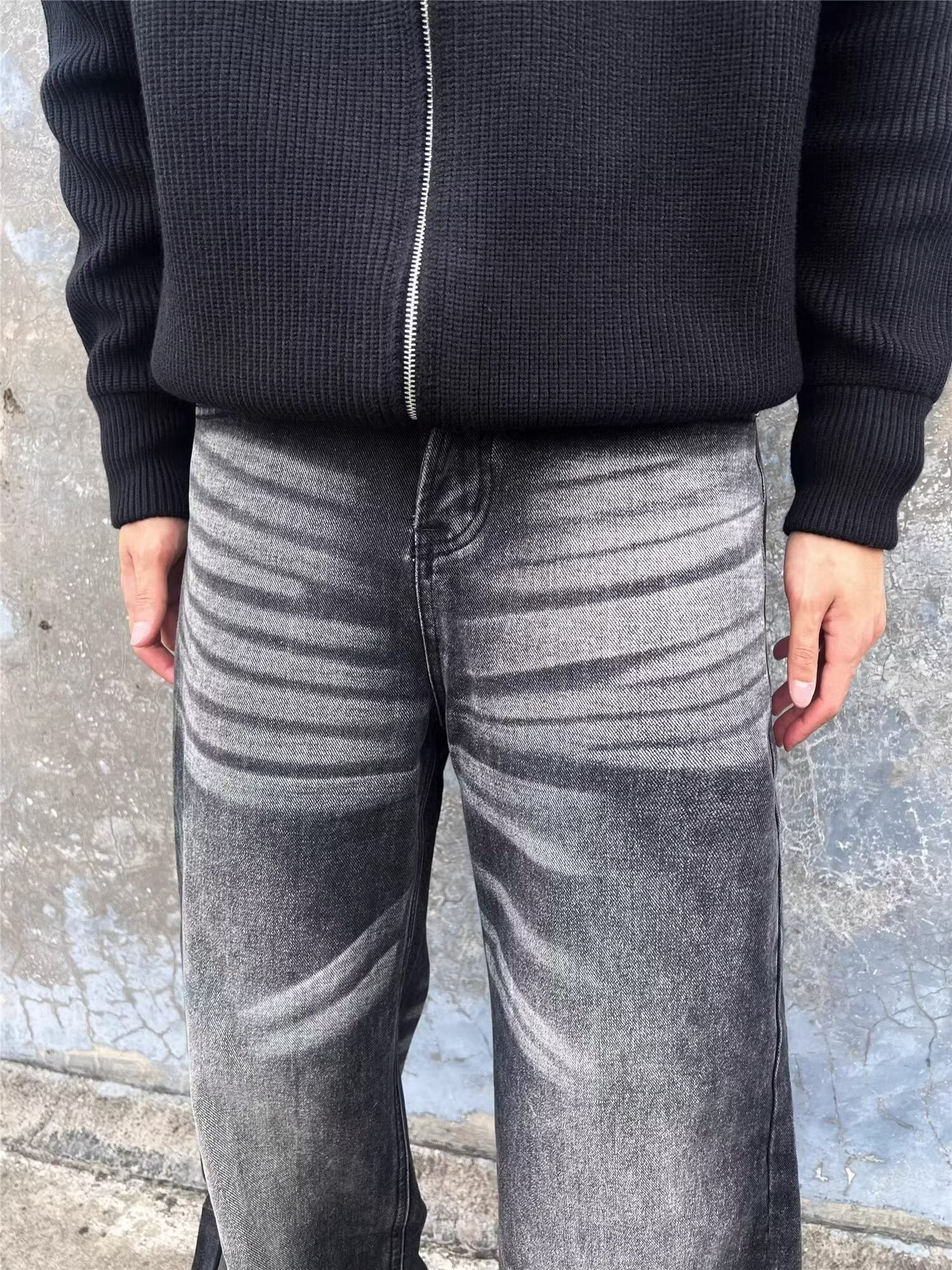 American Vintage Black Jeans For Men Street Straight Gradient Jeans For ...