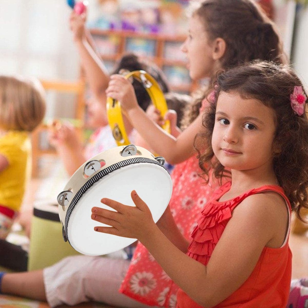 8 inch Tambourine Drum Musical Tambourine for Children Held Drum Bell ...