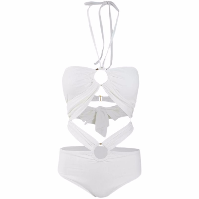 Ring Linked Cut-Out One Piece Swimsuit Scoop Neck Lace Up Back Monokini ...
