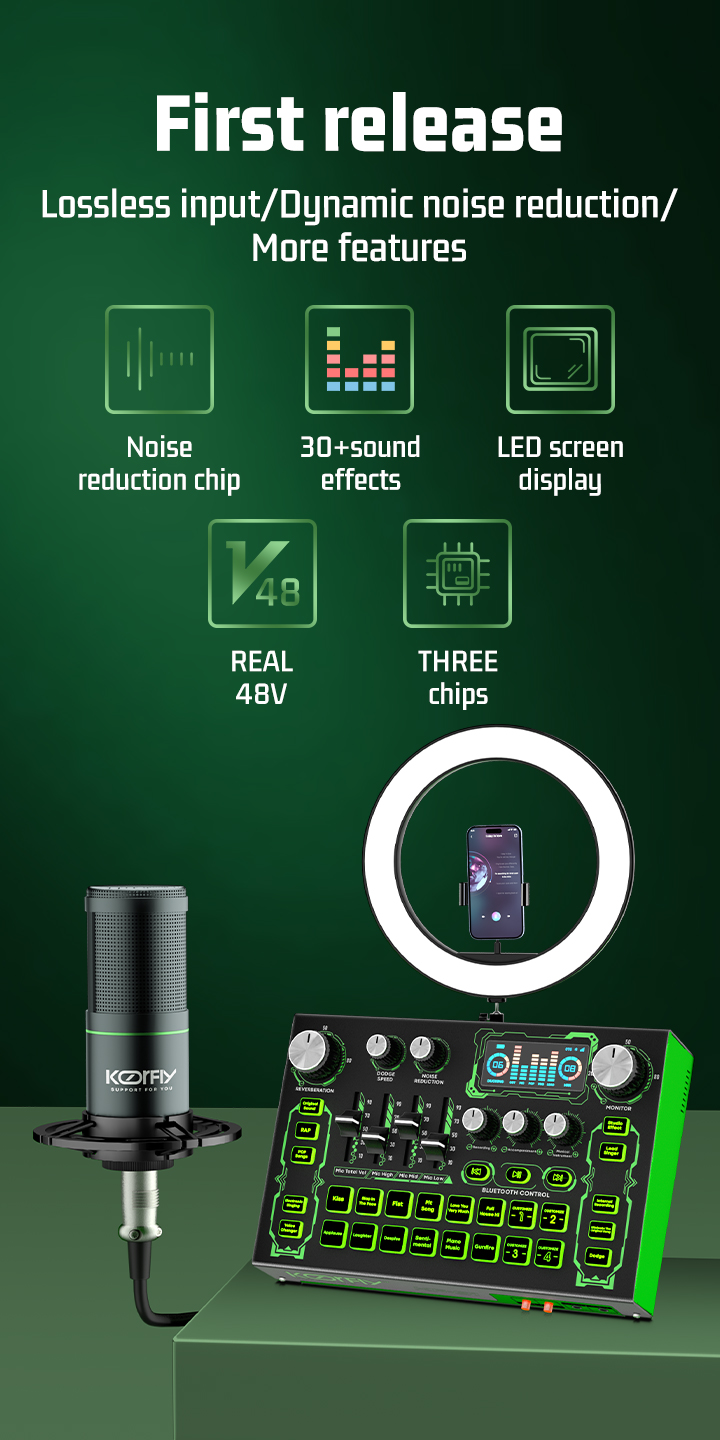 KOORFLY KF01 All in One 48V Live Sound Card Dynamic Microphone External ...
