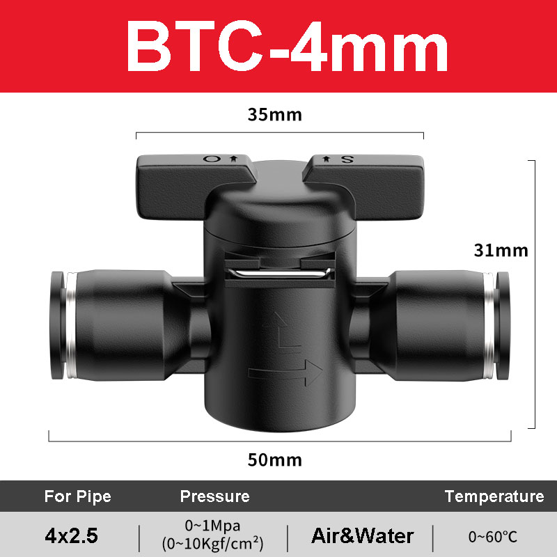 Hand Valve Air Pipe On-off Valve Pneumatic Connector Quick Insert ...