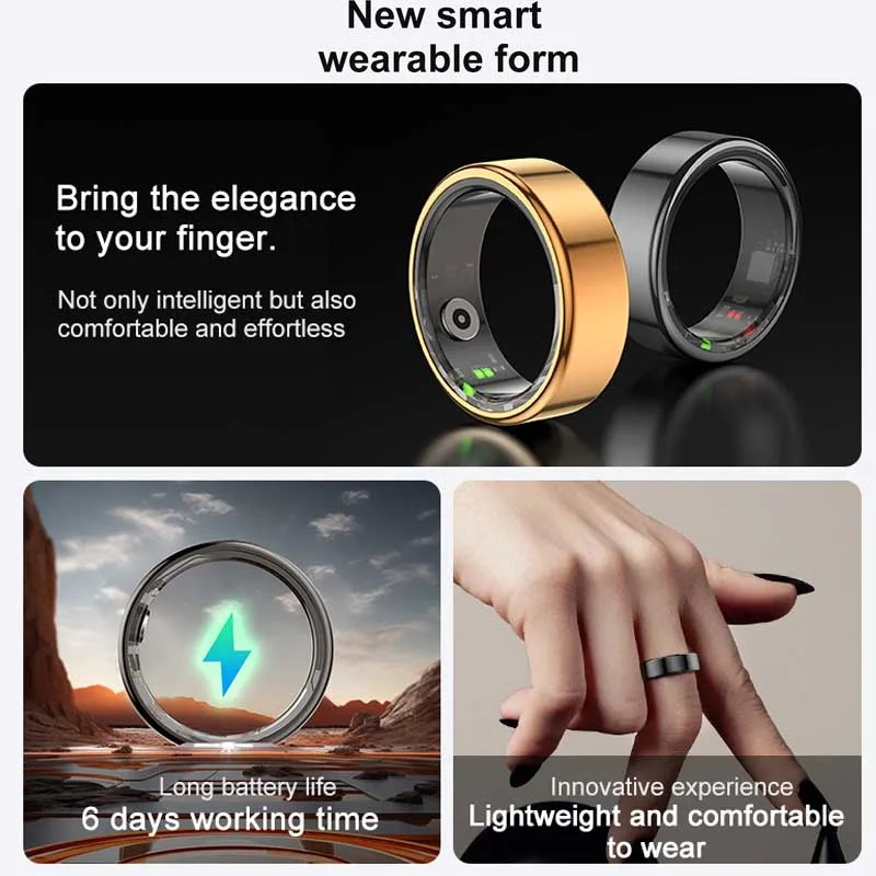 R02 Smart Ring Military Grade Titanium Steel Shell Health Monitoring IP68 & 3ATM Waterproof ...