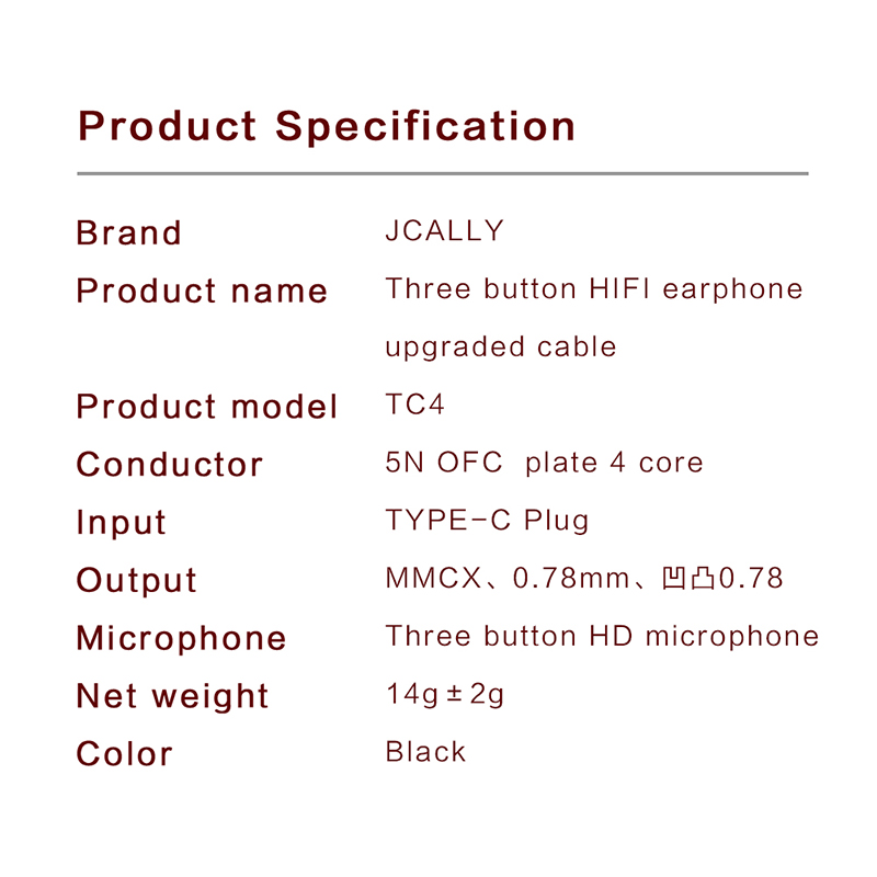 JCALLY TC4S 4 Core 2Pin 0.78mm MMCX QDC KZ C Pin Type C Upgrade Cable ...